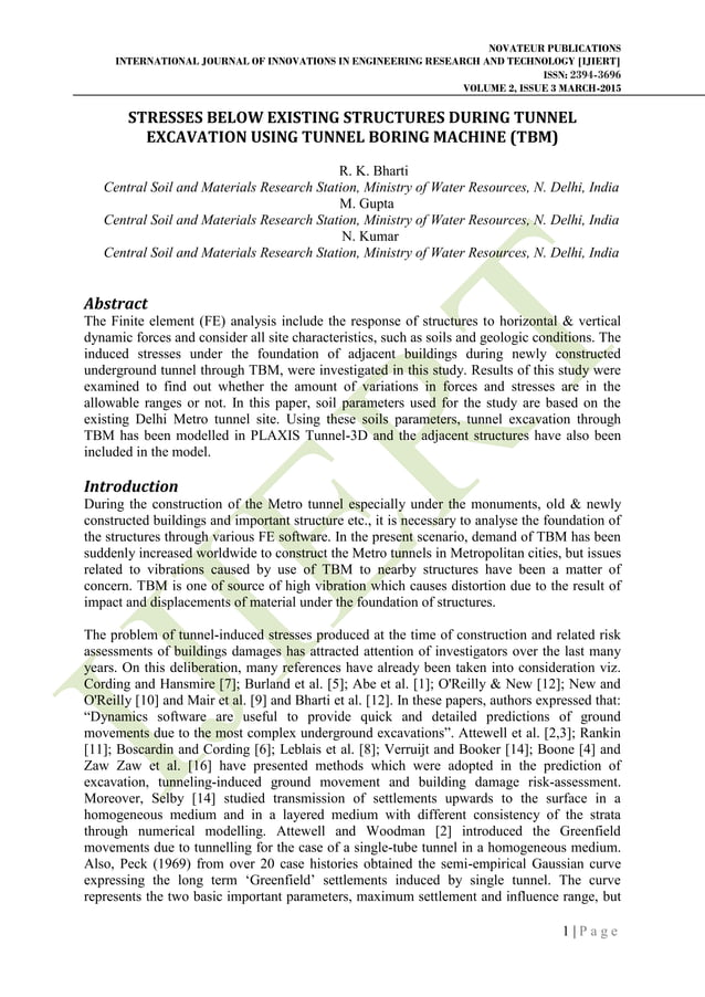 STRESSES BELOW EXISTING STRUCTURES DURING TUNNEL EXCAVATION USING ...