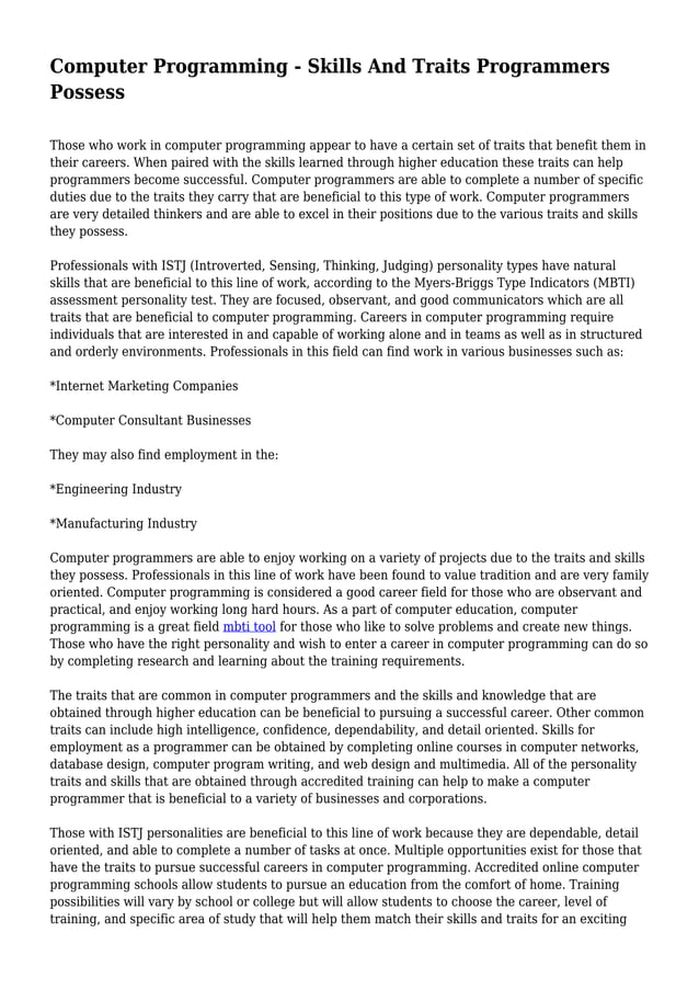 Computer Programming - Skills And Traits Programmers Possess | PDF | Free Download