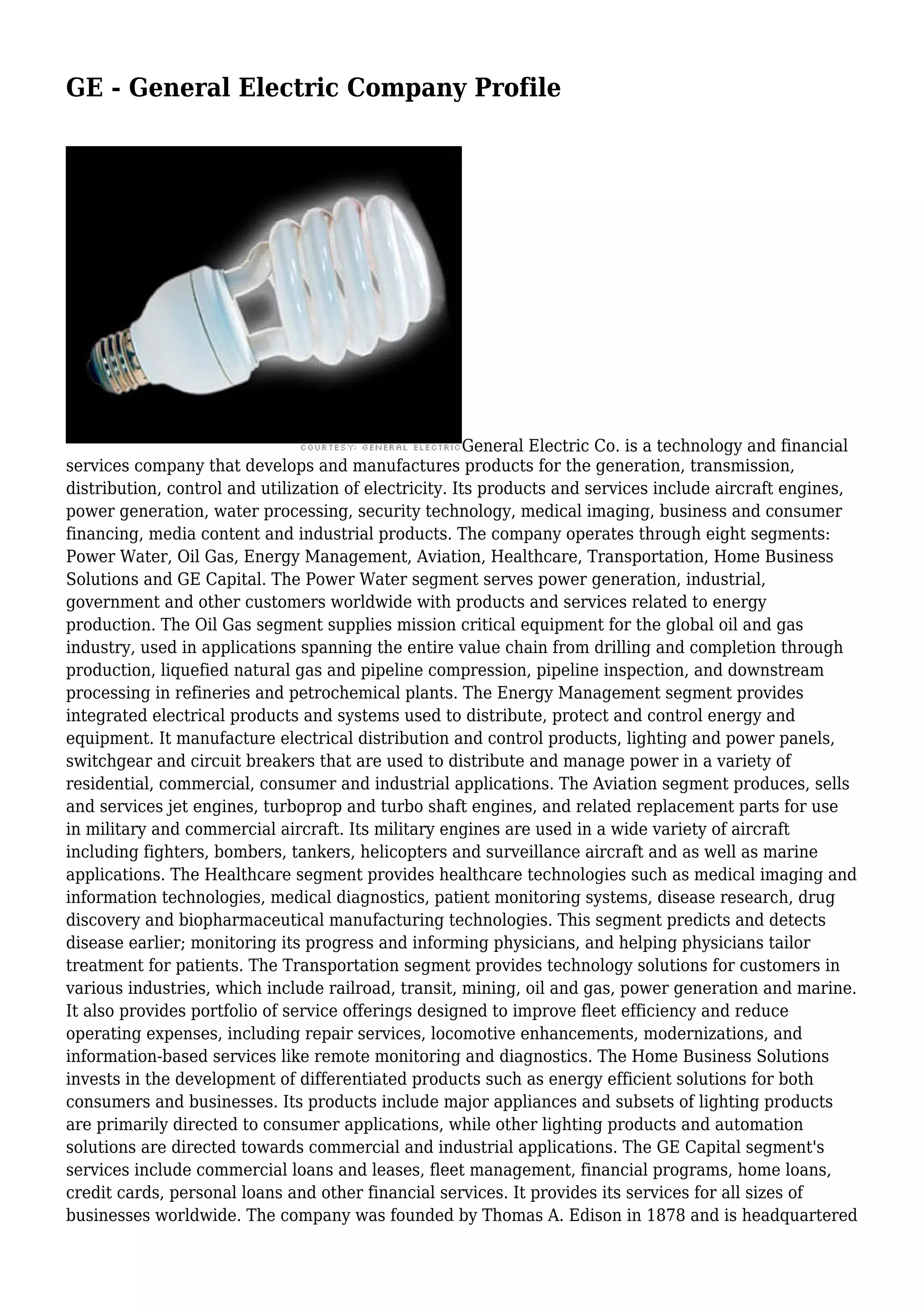 GE - General Electric Company Profile | PDF | Power and Energy Industry ...