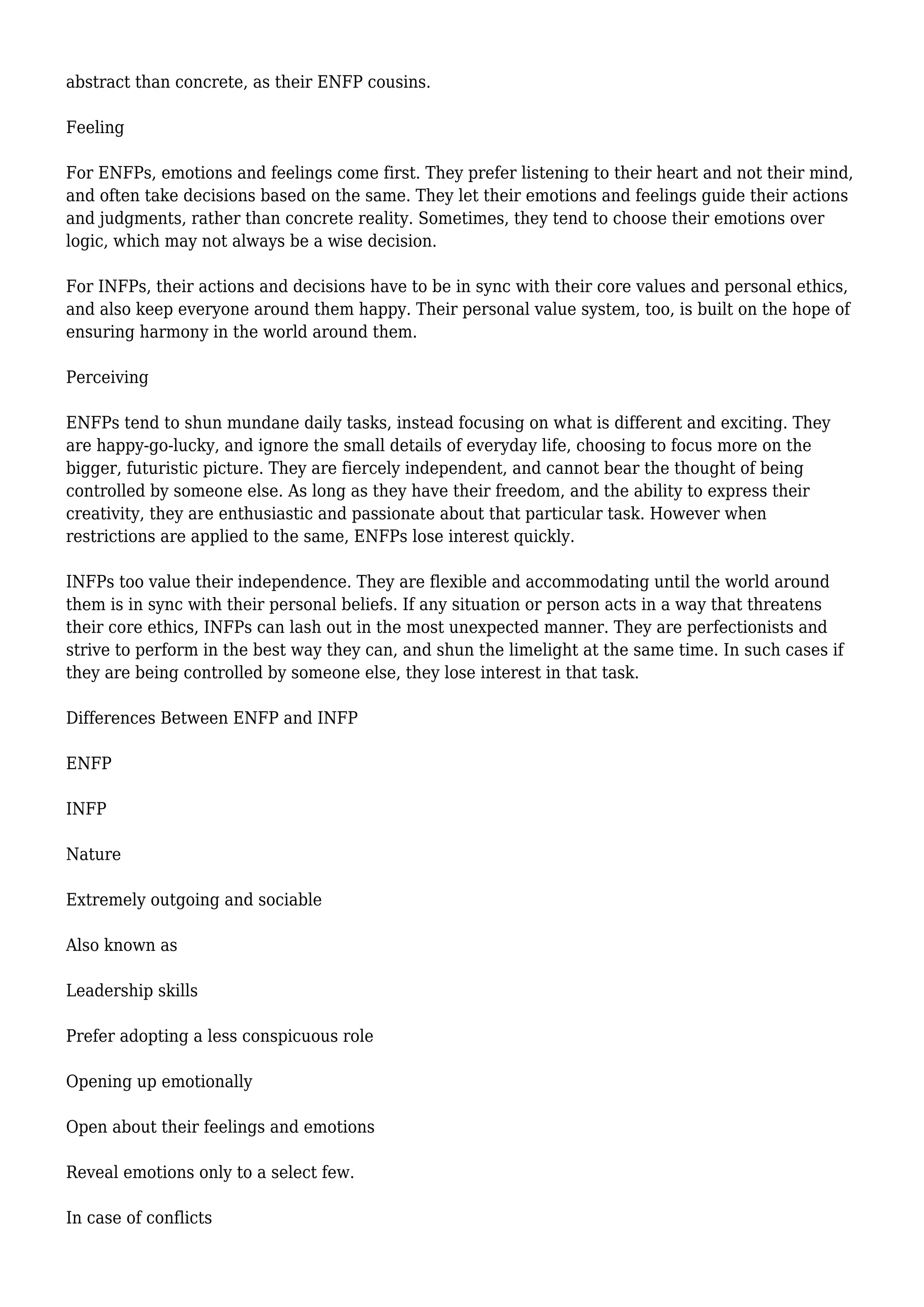 An In-depth Comparison Between ENFP and INFP Personality Types | PDF