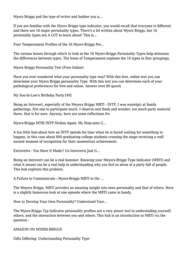 Meyers-Briggs (Personality) Type Inventory (MBTI) | PDF