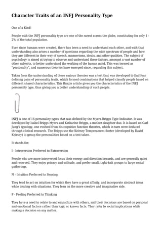 Character Traits of an INFJ Personality Type | PDF