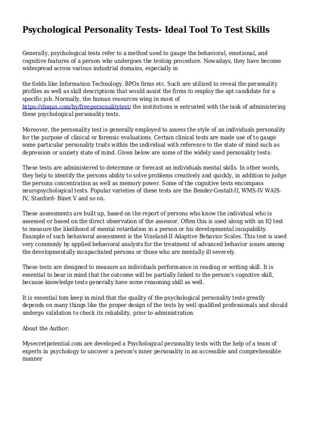 Psychological Personality Tests- Ideal Tool To Test Skills Psychological Personality Tests- Ideal Tool To Test Skills