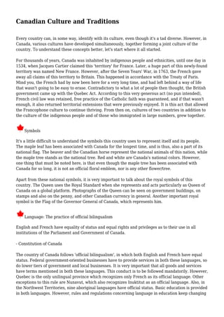 Canadian Culture and Traditions | PDF