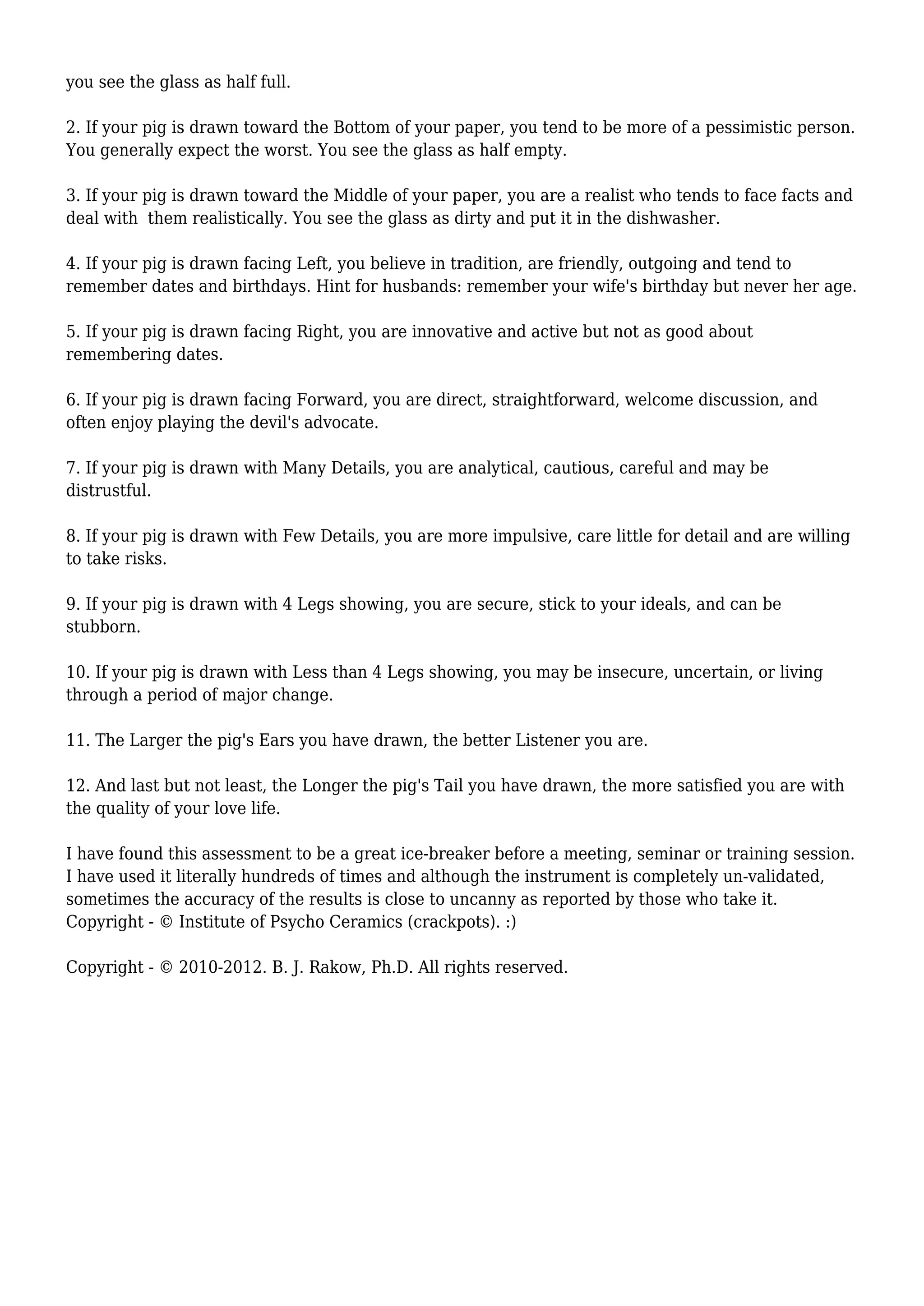 Take the PIG Personality Test | PDF