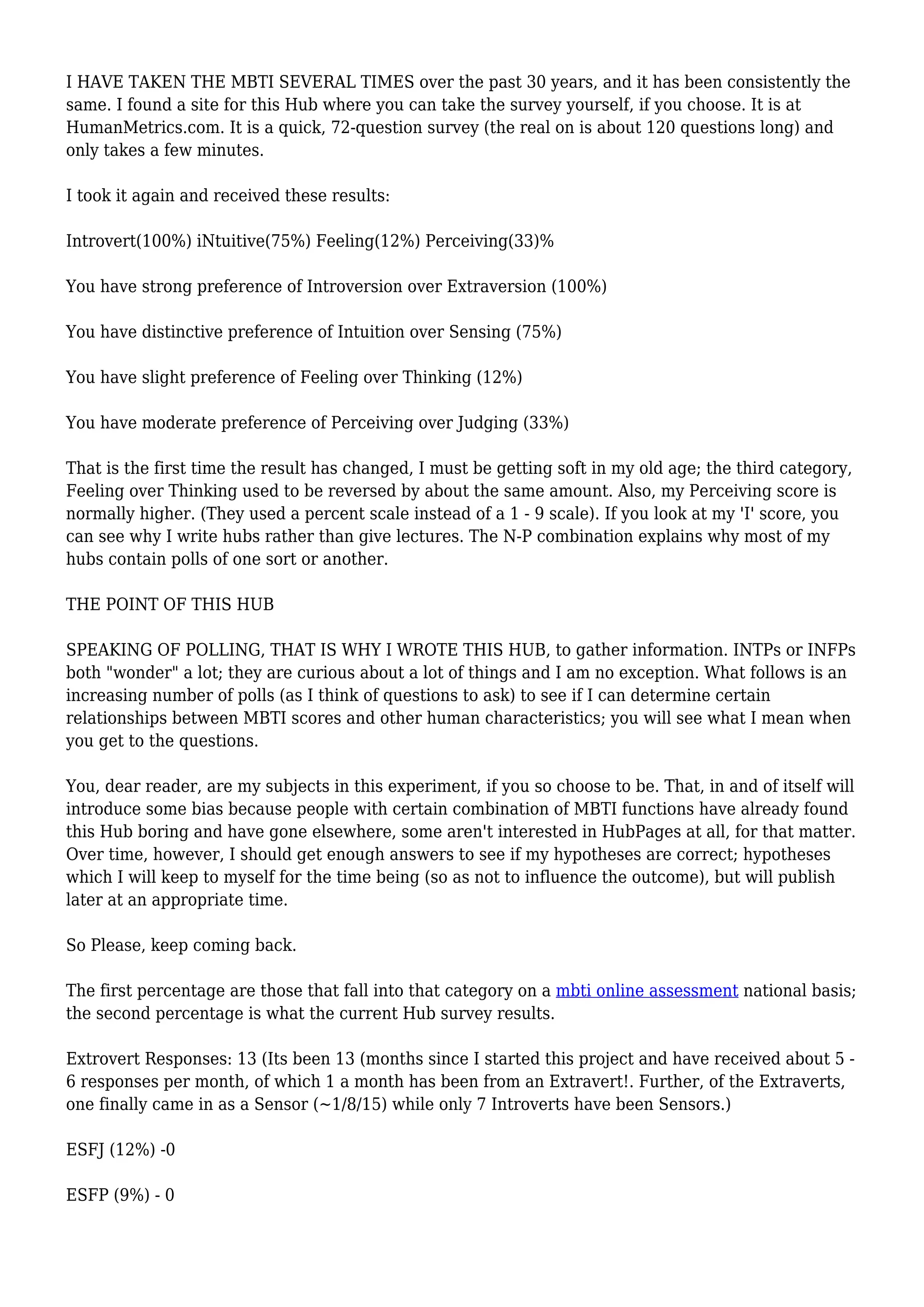 Meyers-Briggs (Personality) Type Inventory (MBTI) | PDF
