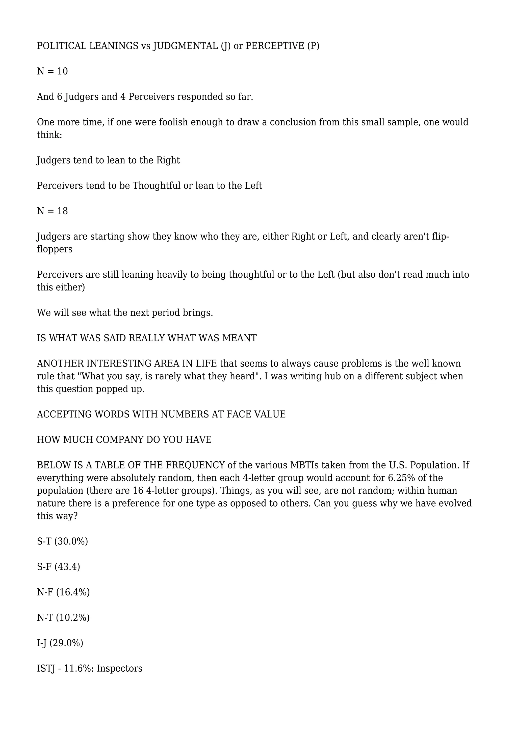 Meyers-Briggs (Personality) Type Inventory (MBTI) | PDF