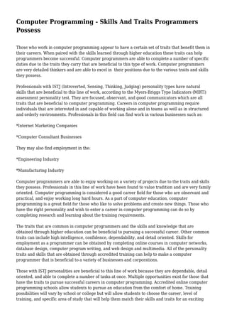 Computer Programming - Skills And Traits Programmers Possess | PDF