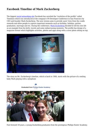 Facebook Timeline of Mark Zuckerberg | PDF
