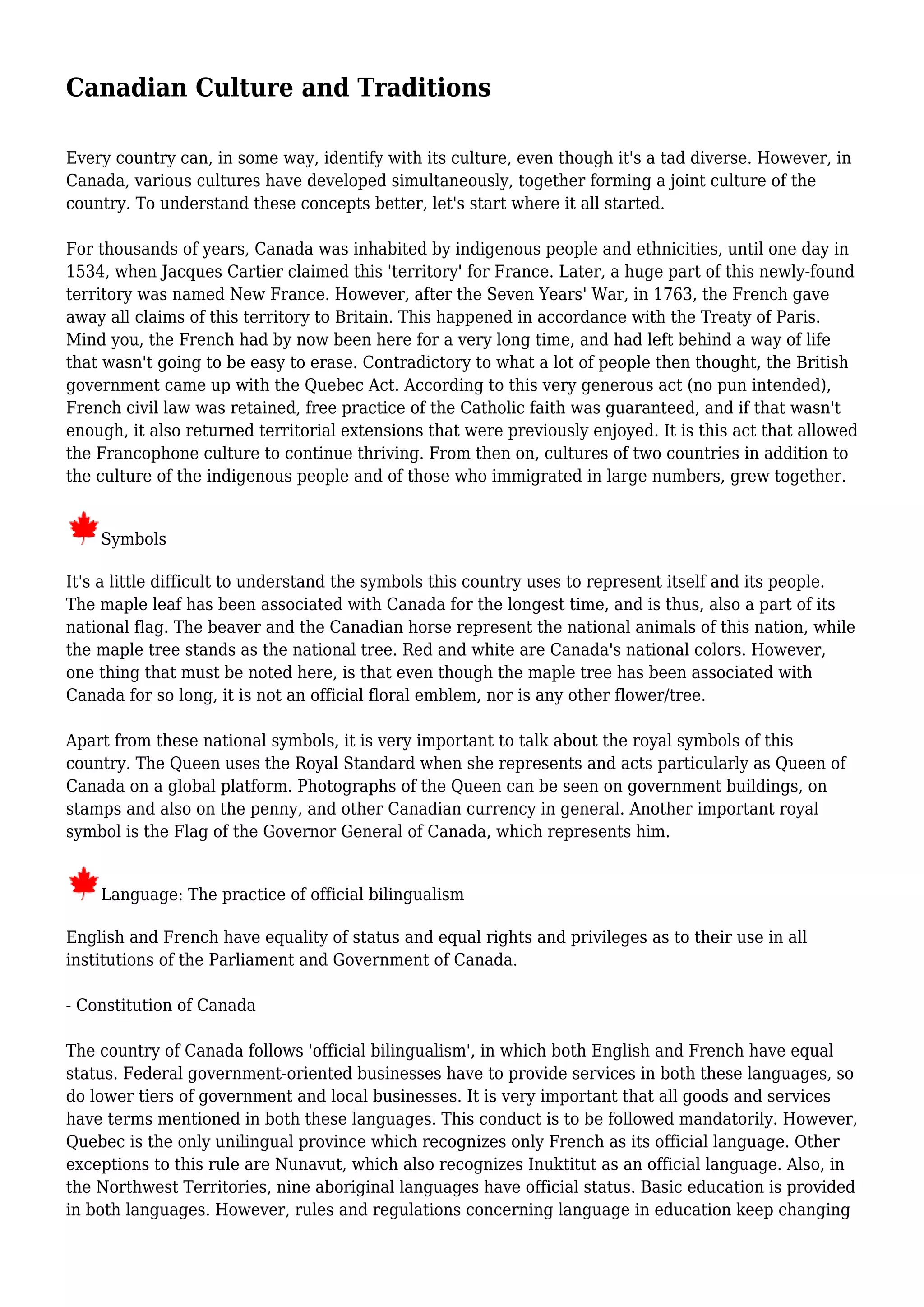 Canadian Culture and Traditions | PDF