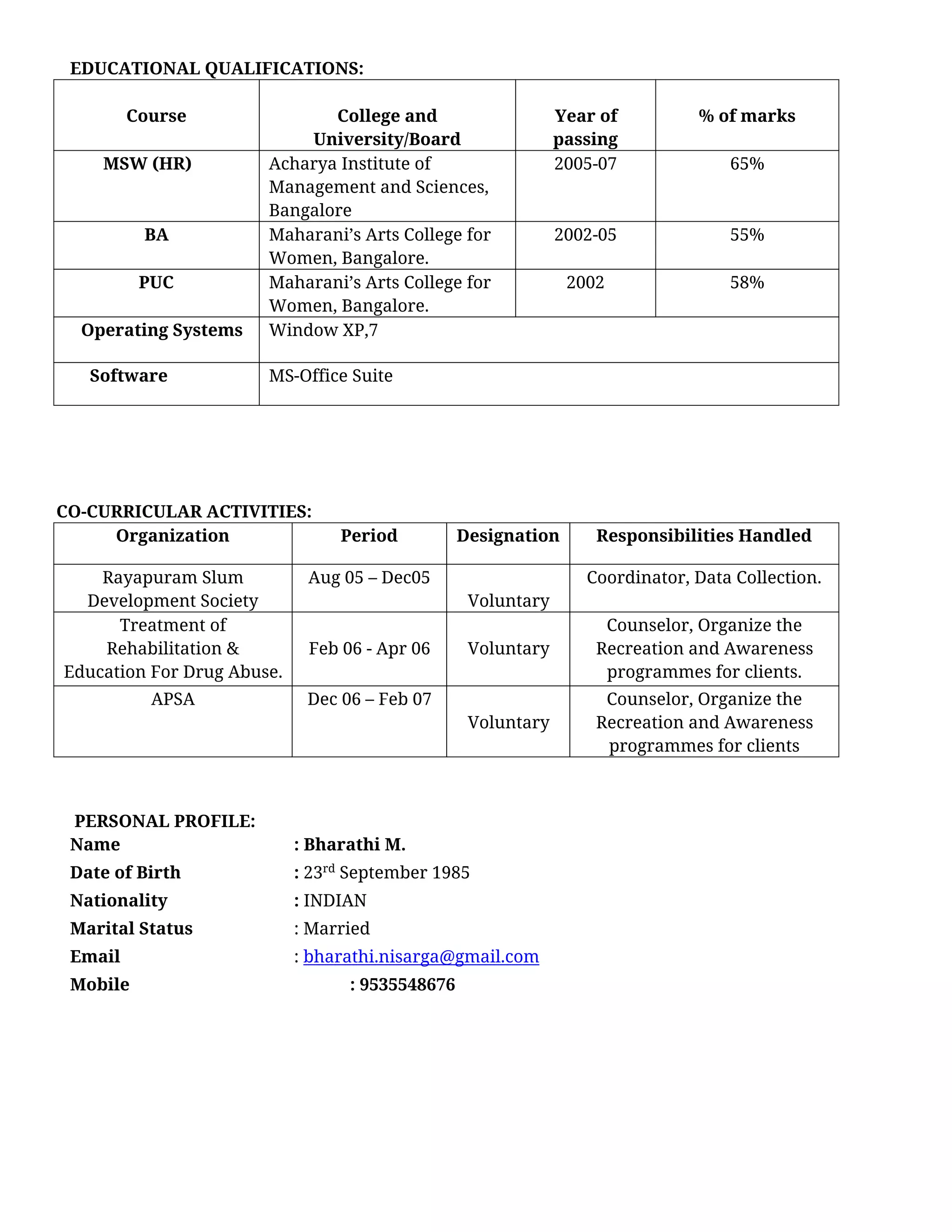 Bharathi M -HR | PDF