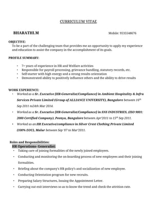 Bharathi M -HR | PDF | Human Resources | Business