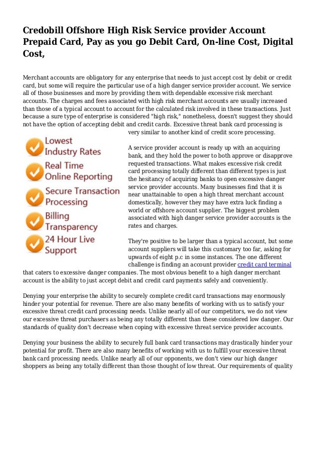 Credobill Offshore High Risk Service provider Account Prepaid Card, Pay ...