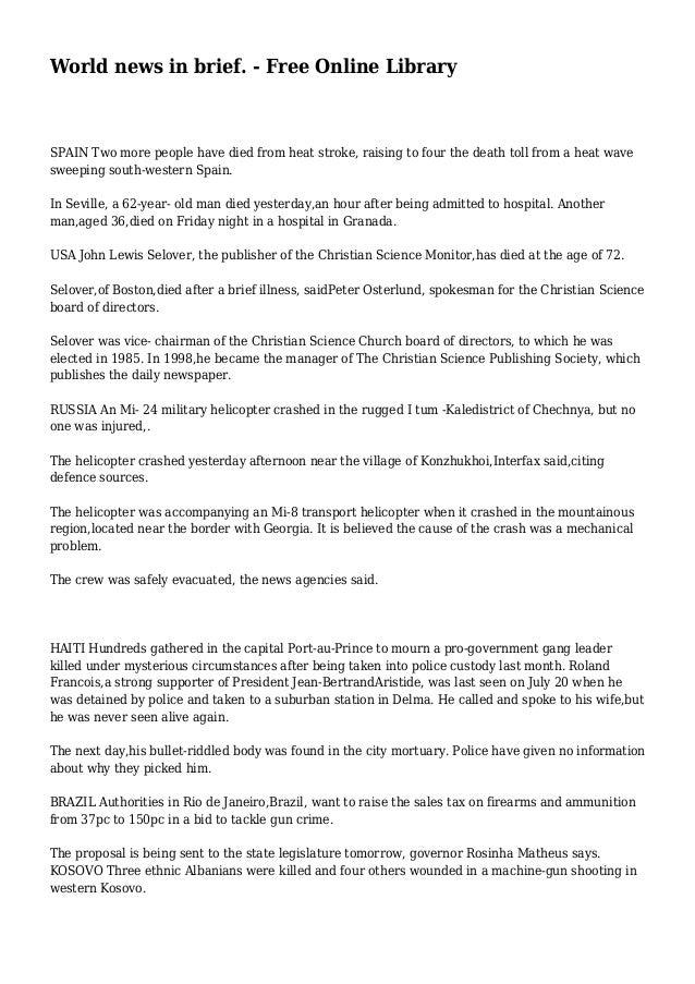 World News In Brief Free Online Library world-news-in-brief-free-online-library
