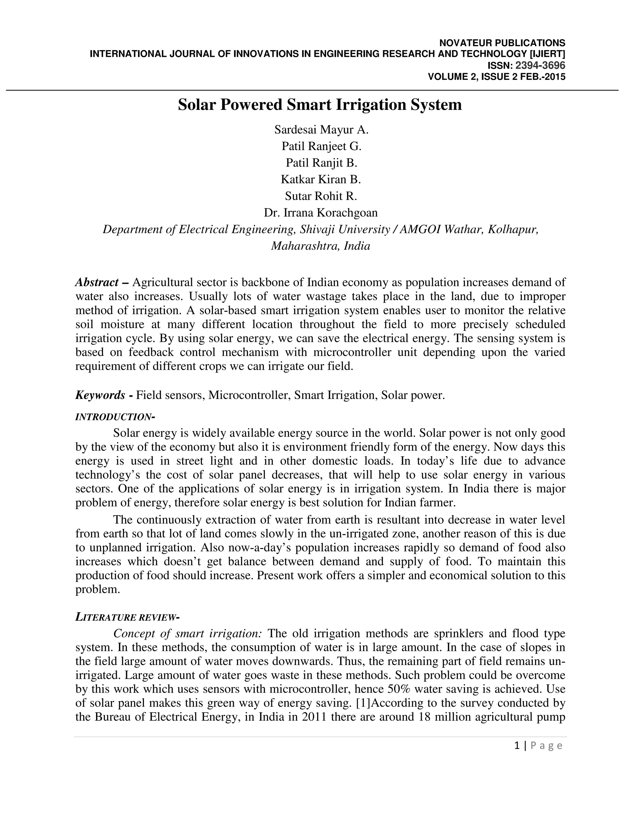 Solar Powered Smart Irrigation System | PDF