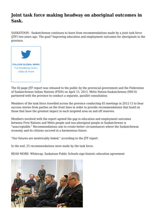 Joint task force making headway on aboriginal outcomes in Sask. | PDF ...