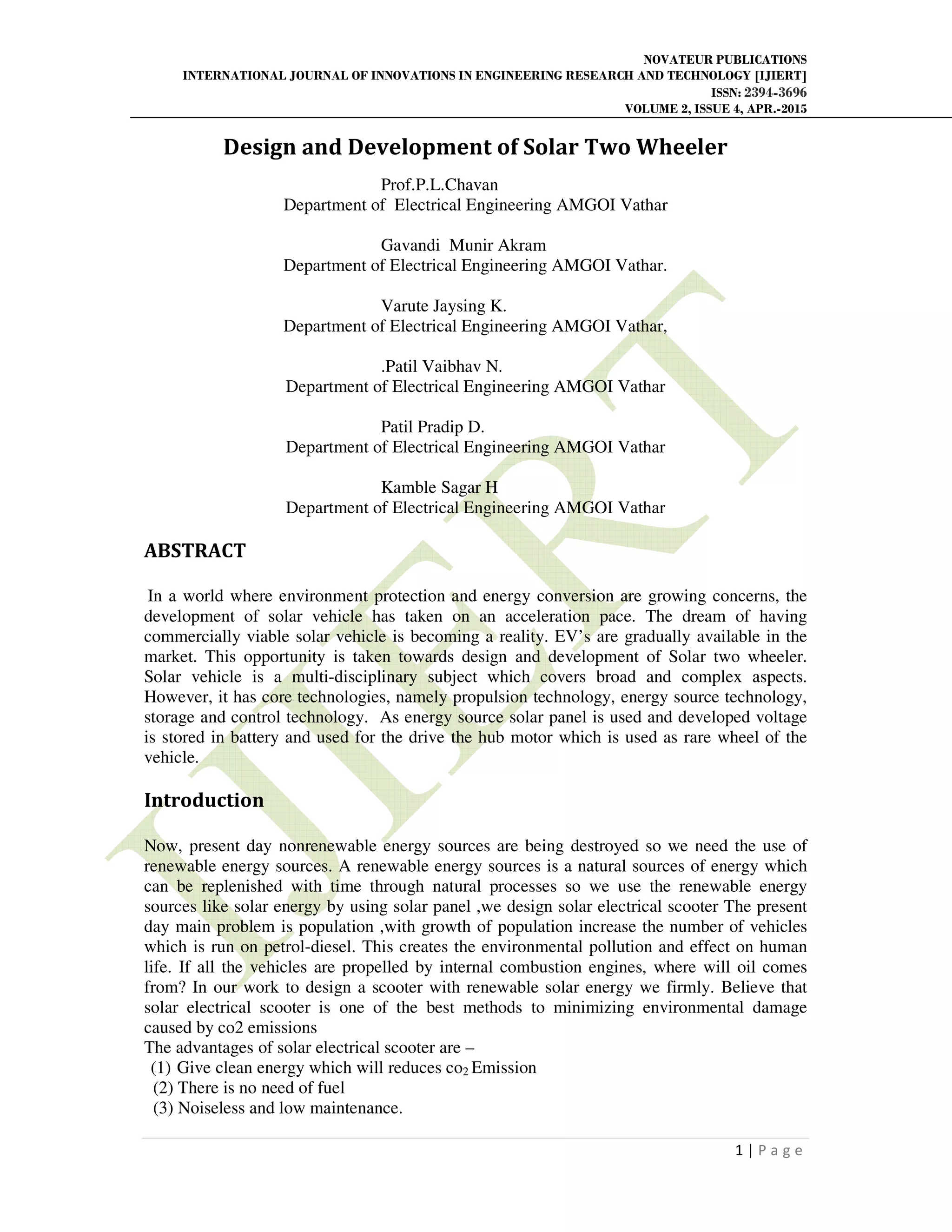 Design and Development of Solar Two Wheeler | PDF