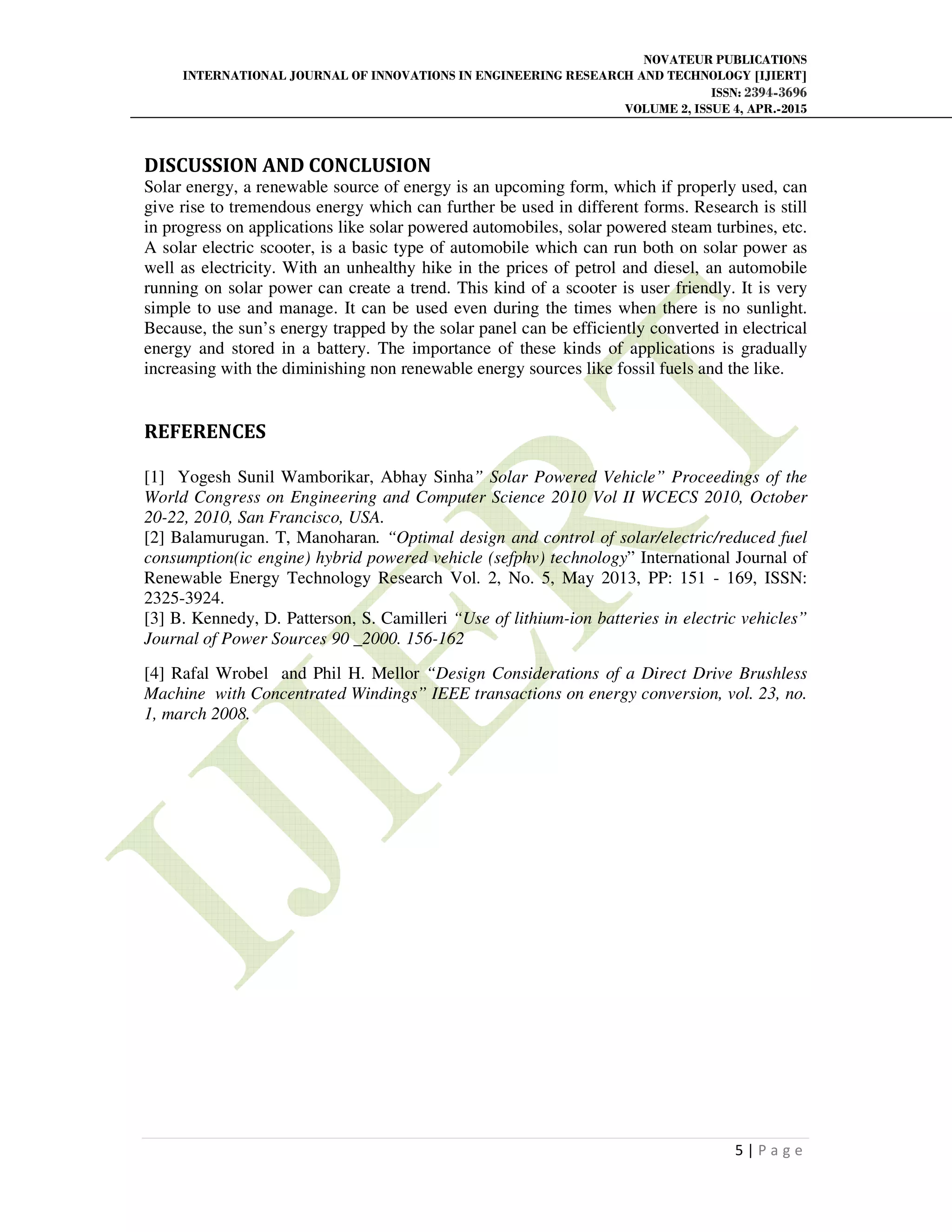Design and Development of Solar Two Wheeler | PDF