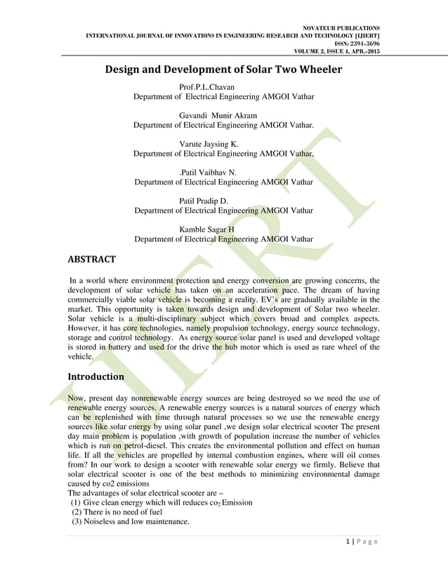 Design and Development of Solar Two Wheeler | PDF