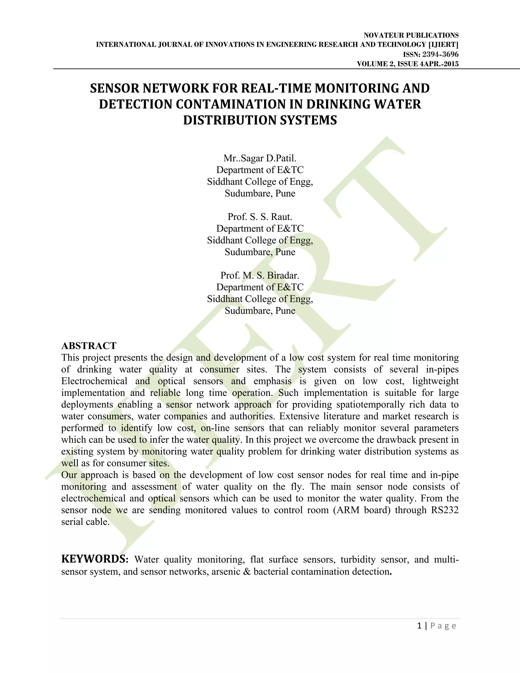 Sensor Network For Real‐time Monitoring And Detection Contamination In