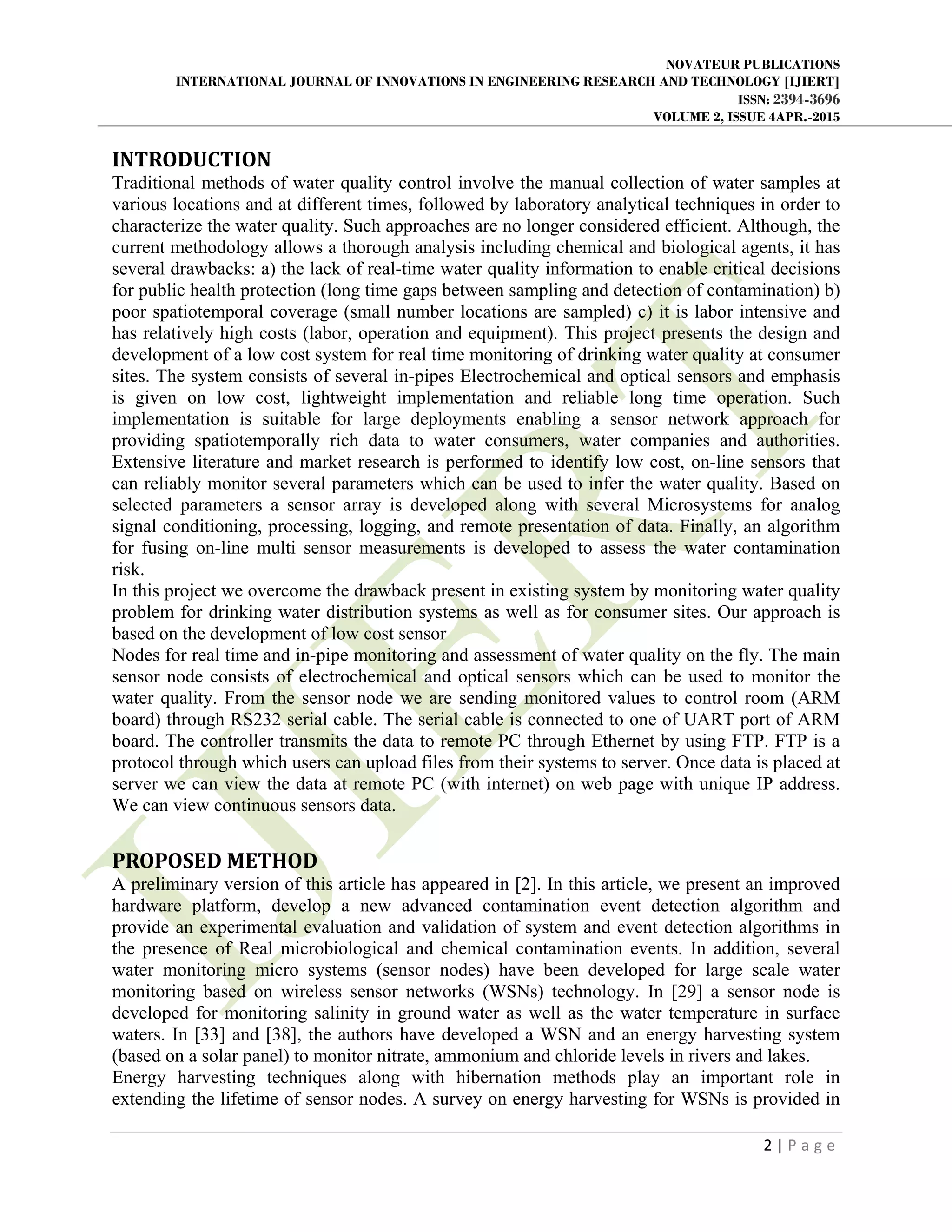 Sensor Network For Real‐time Monitoring And Detection Contamination In
