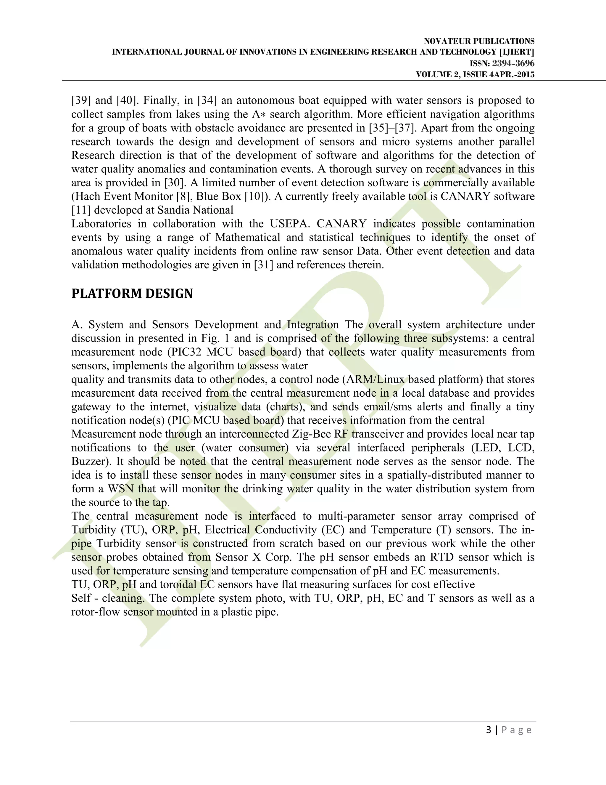Sensor Network For Real‐time Monitoring And Detection Contamination In Drinking Water