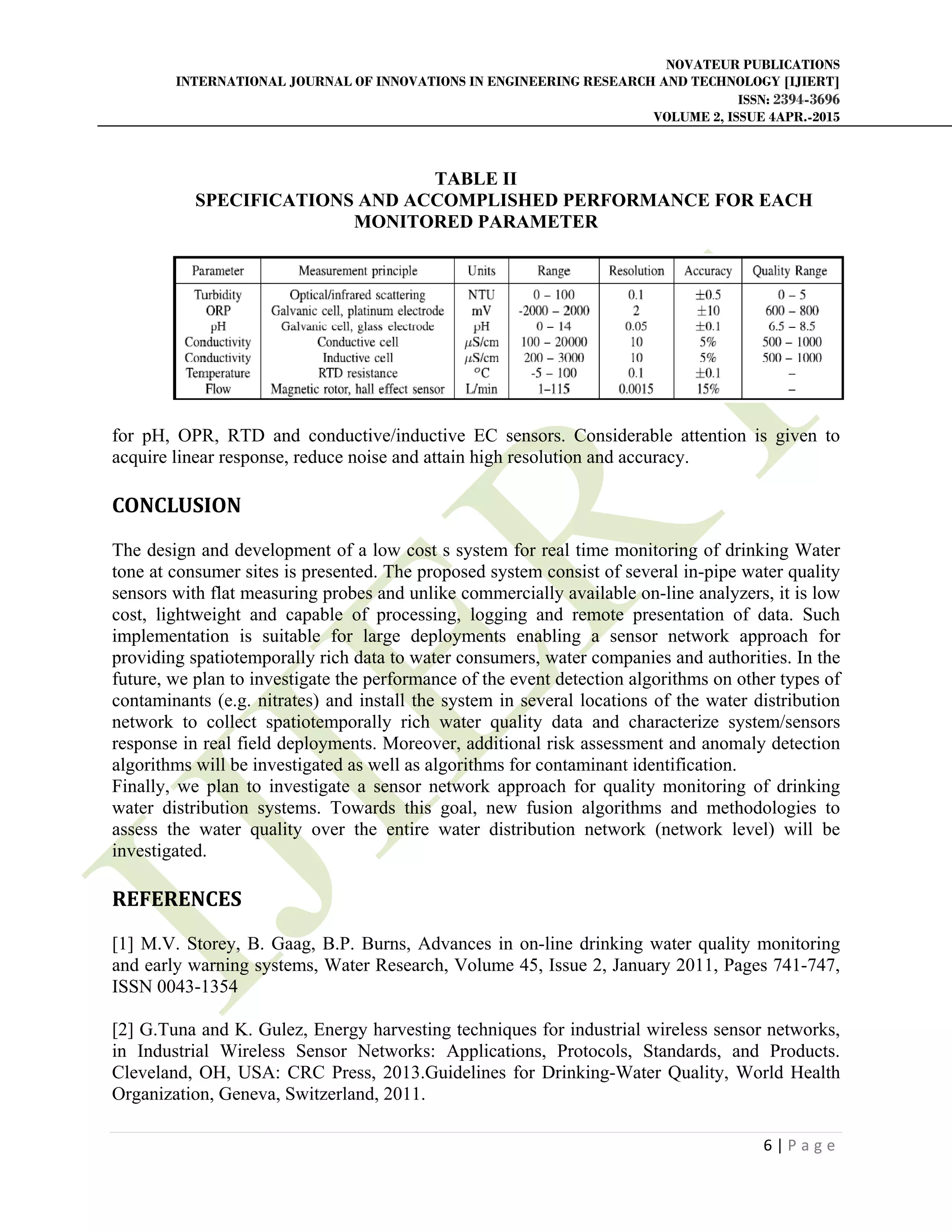 Sensor Network For Real‐time Monitoring And Detection Contamination In Drinking Water