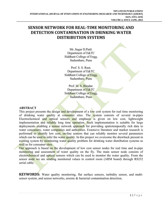 SENSOR NETWORK FOR REAL‐TIME MONITORING AND DETECTION CONTAMINATION IN DRINKING WATER ...