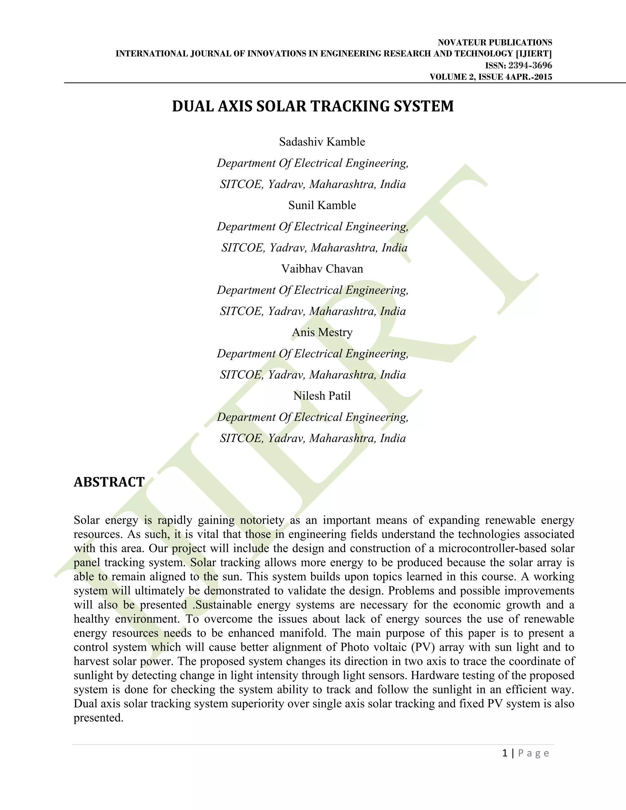 DUAL AXIS SOLAR TRACKING SYSTEM | PDF