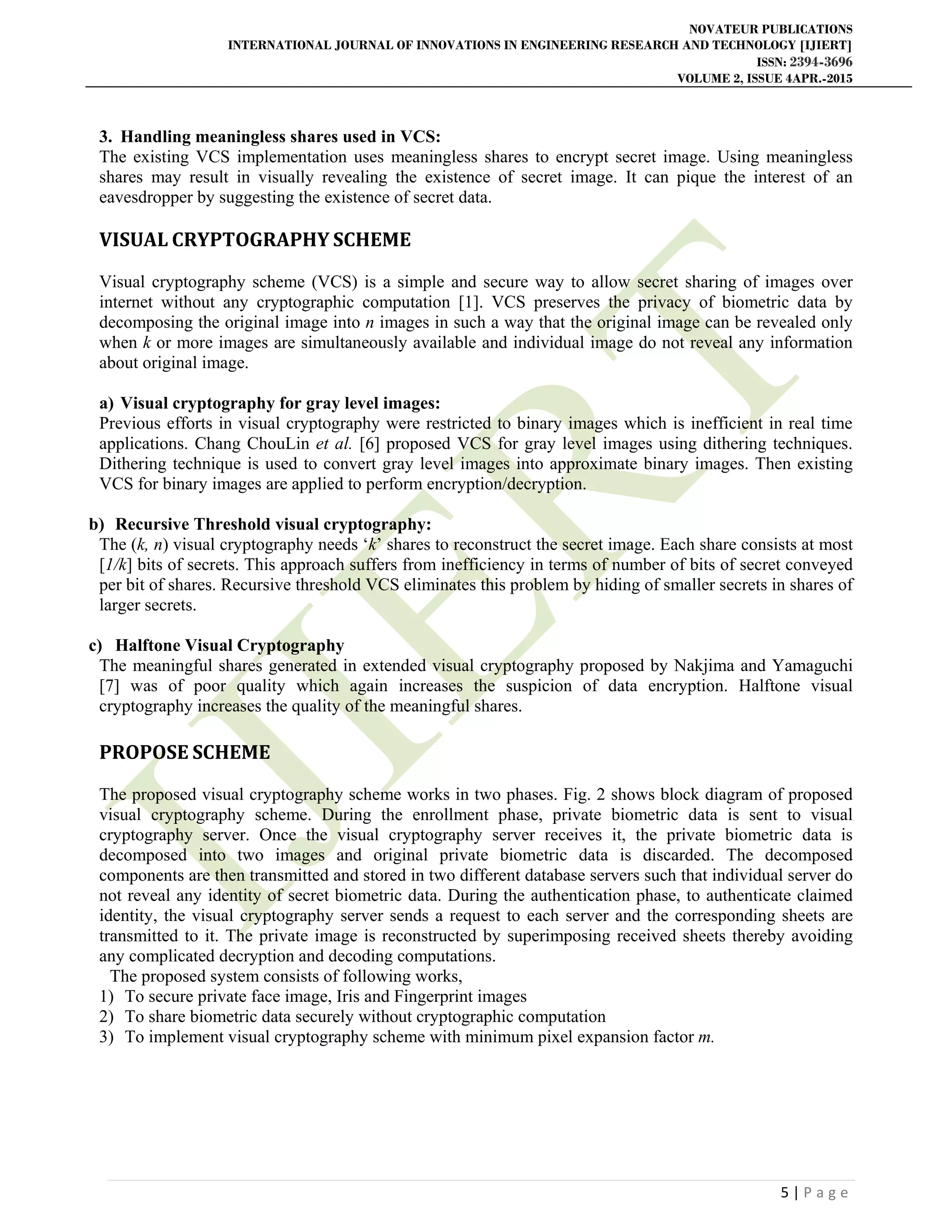 MEANINGFUL AND UNEXPANDED SHARES FOR VISUAL SECRET SHARING SCHEMES | PDF