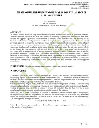 MEANINGFUL AND UNEXPANDED SHARES FOR VISUAL SECRET SHARING SCHEMES | PDF