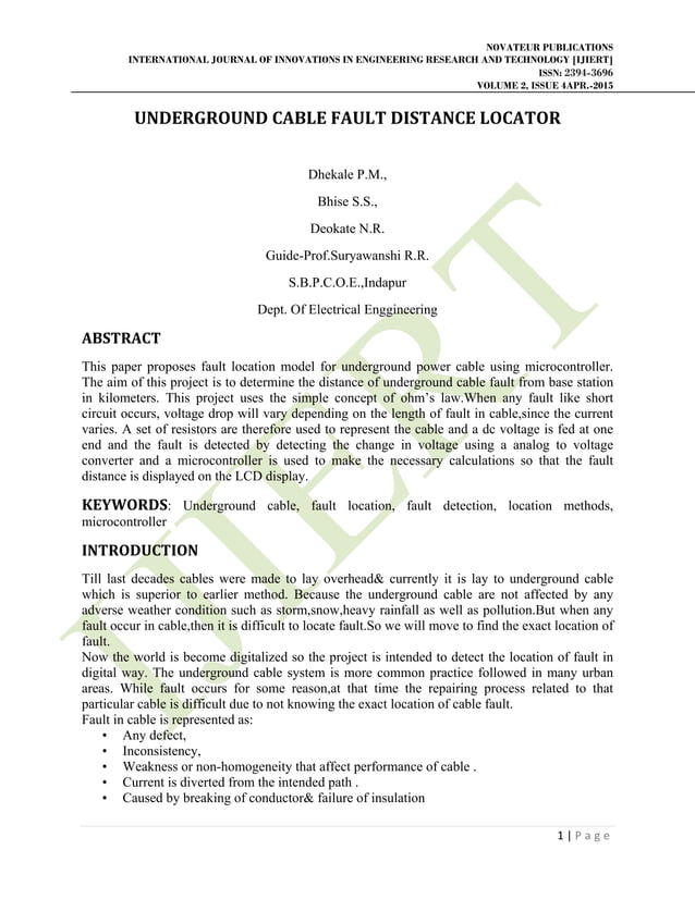 UNDERGROUND CABLE FAULT DISTANCE LOCATOR | PDF