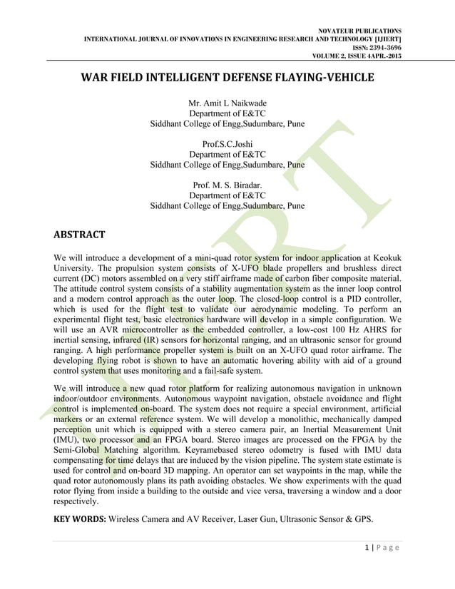 WAR FIELD INTELLIGENT DEFENSE FLAYING‐VEHICLE | PDF