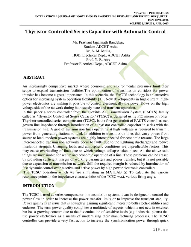 Thyristor Controlled Series Capacitor with Automatic Control | PDF