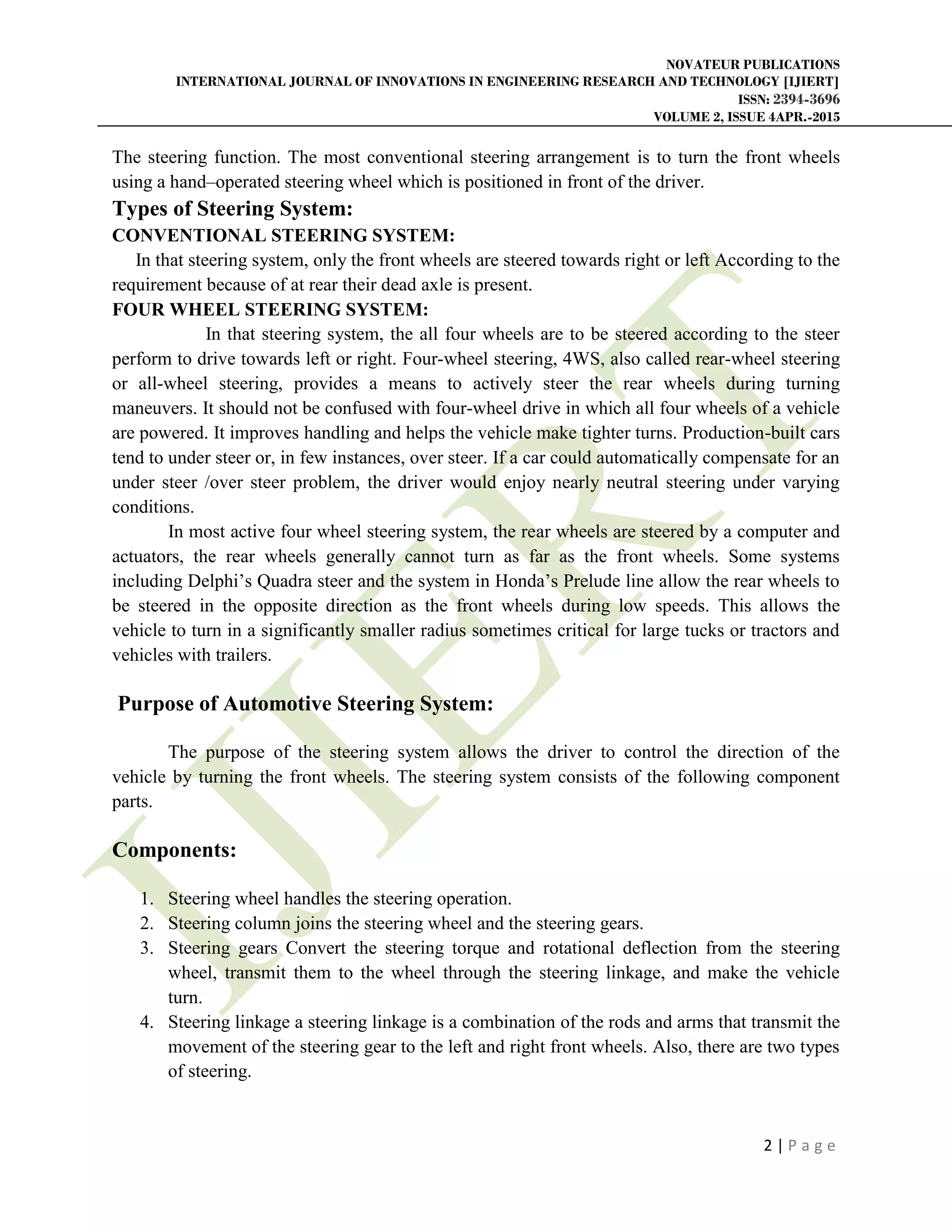 Four wheel steering system for Automobile | PDF