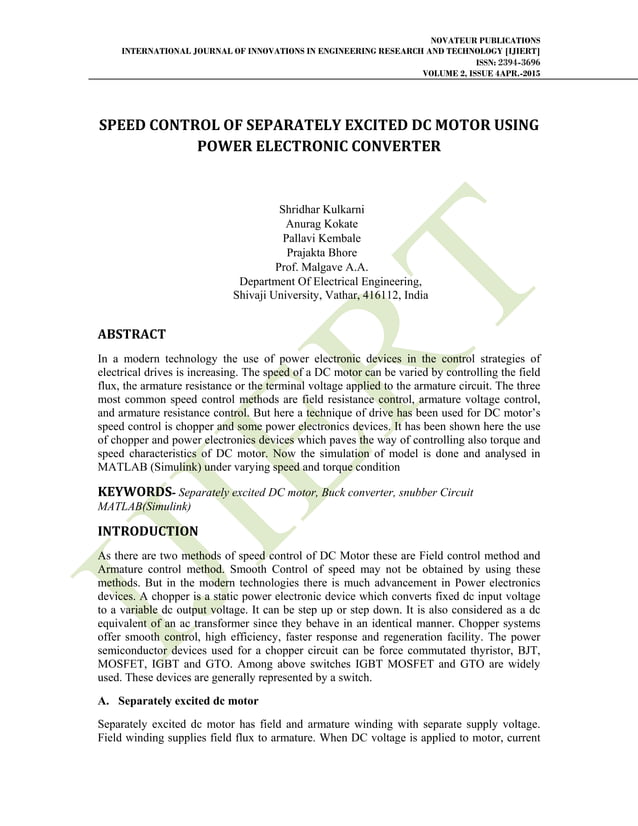 SPEED CONTROL OF SEPARATELY EXCITED DC MOTOR USING POWER ELECTRONIC CONVERTER | PDF | Radio ...