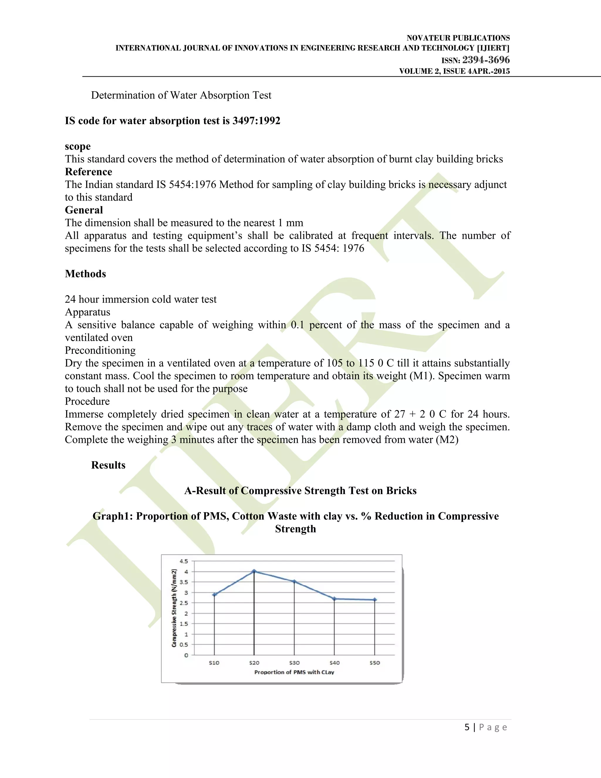 USE OF PAPER MILL SLUDGE AND COTTON WASTE IN CLAY BRICKS MANUFACTURING ...