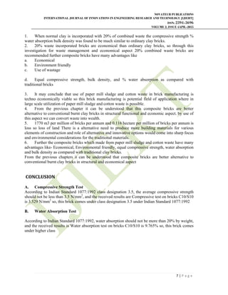 USE OF PAPER MILL SLUDGE AND COTTON WASTE IN CLAY BRICKS MANUFACTURING ...
