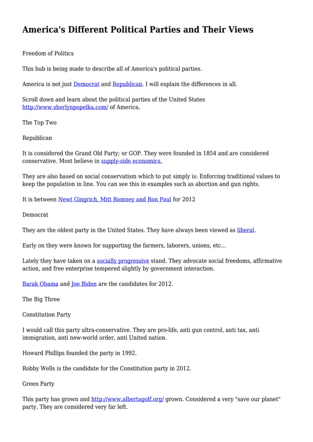 America's Different Political Parties and Their Views | PDF