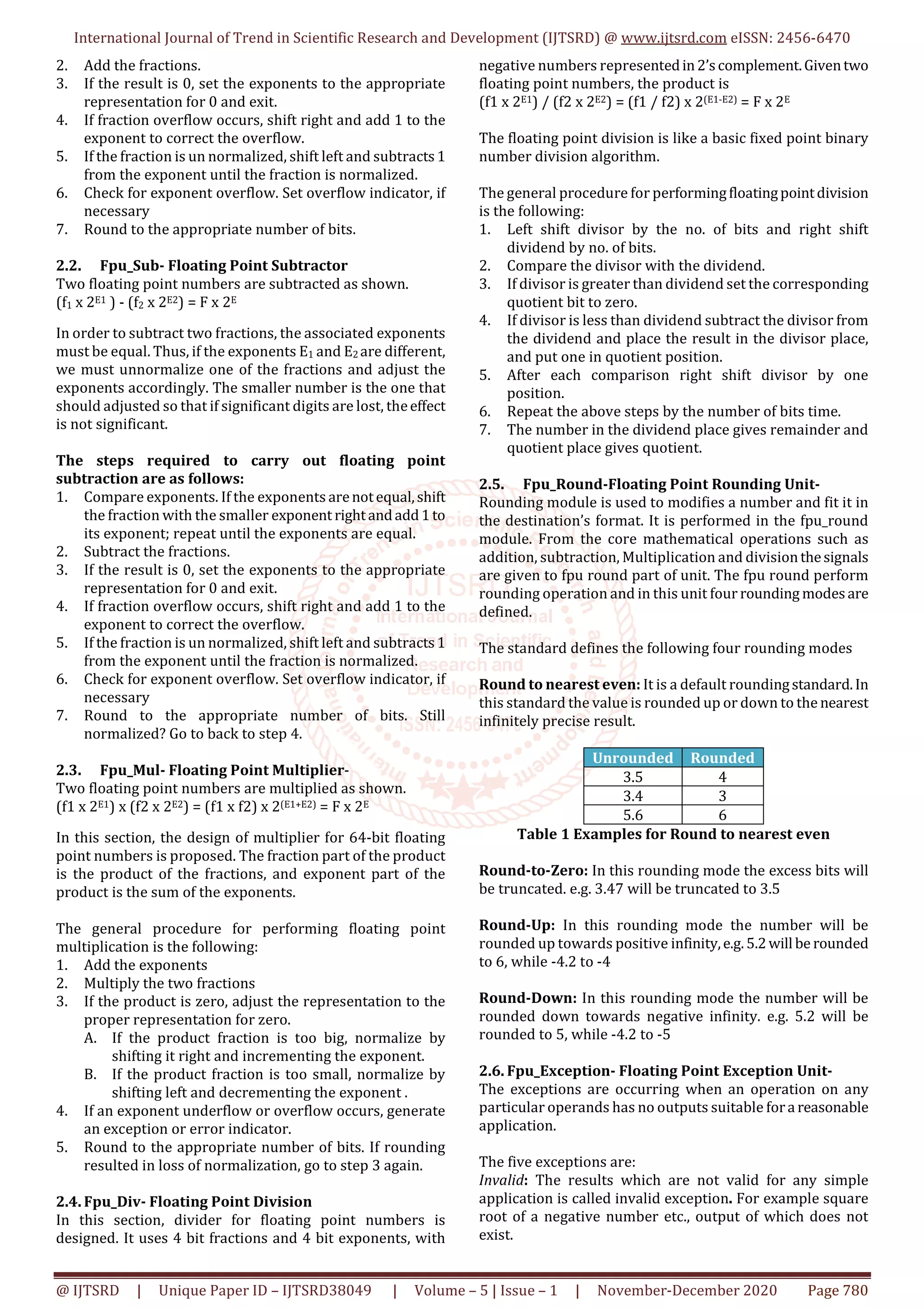 Design and Analysis of High Performance Floating Point Arithmetic Unit | PDF