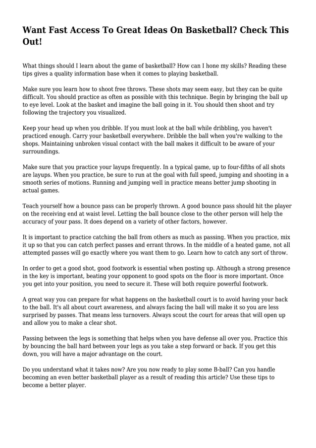 Want Fast Access To Great Ideas On Basketball? Check This Out! | PDF ...