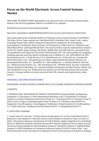 Focus on the World Electronic Access Control Systems Market | PDF