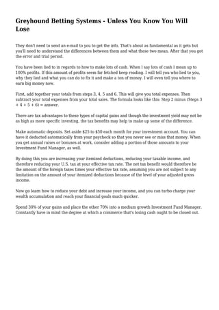 Greyhound Betting Systems - Unless You Know You Will Lose | PDF