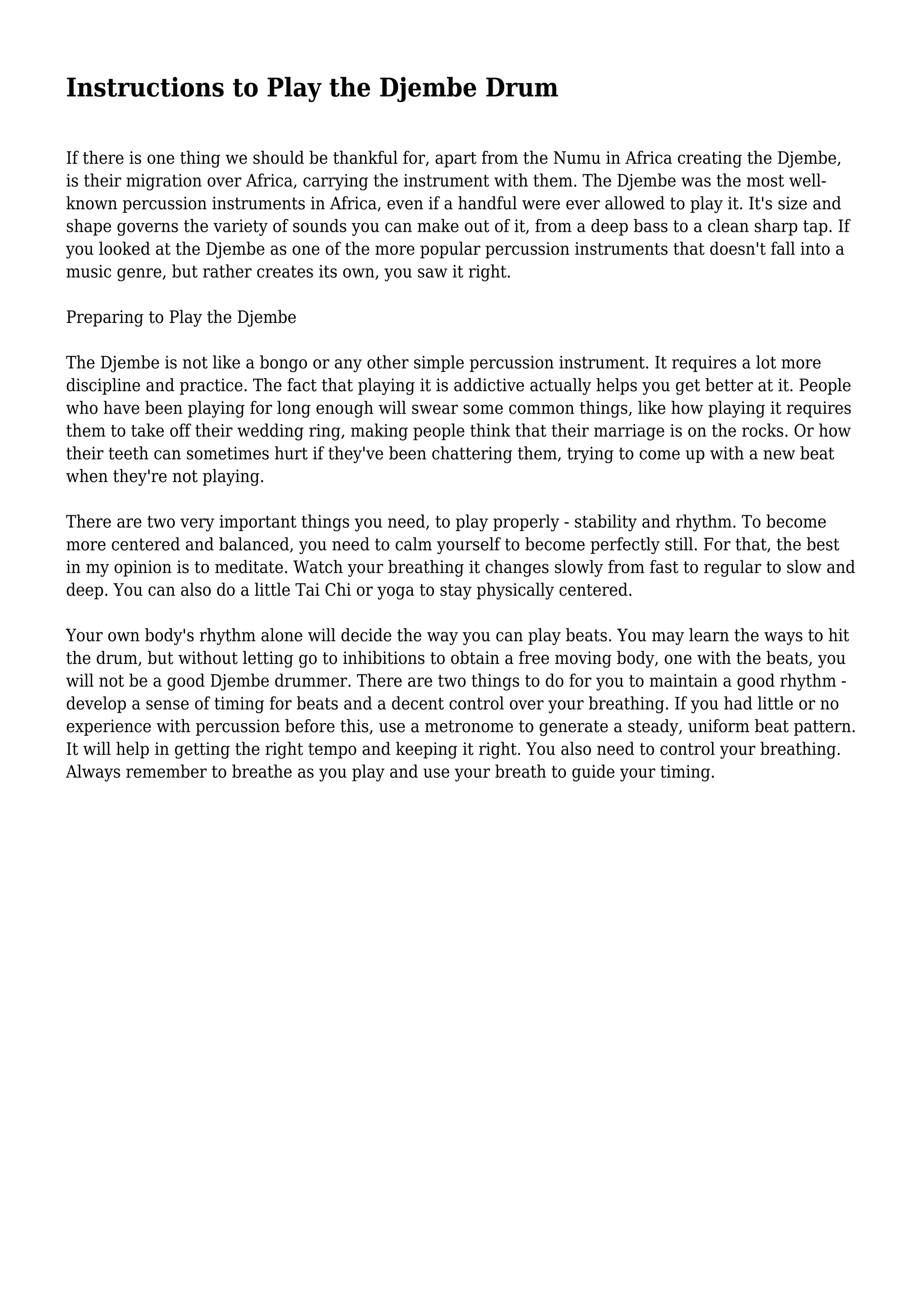 Instructions to Play the Djembe Drum | PDF