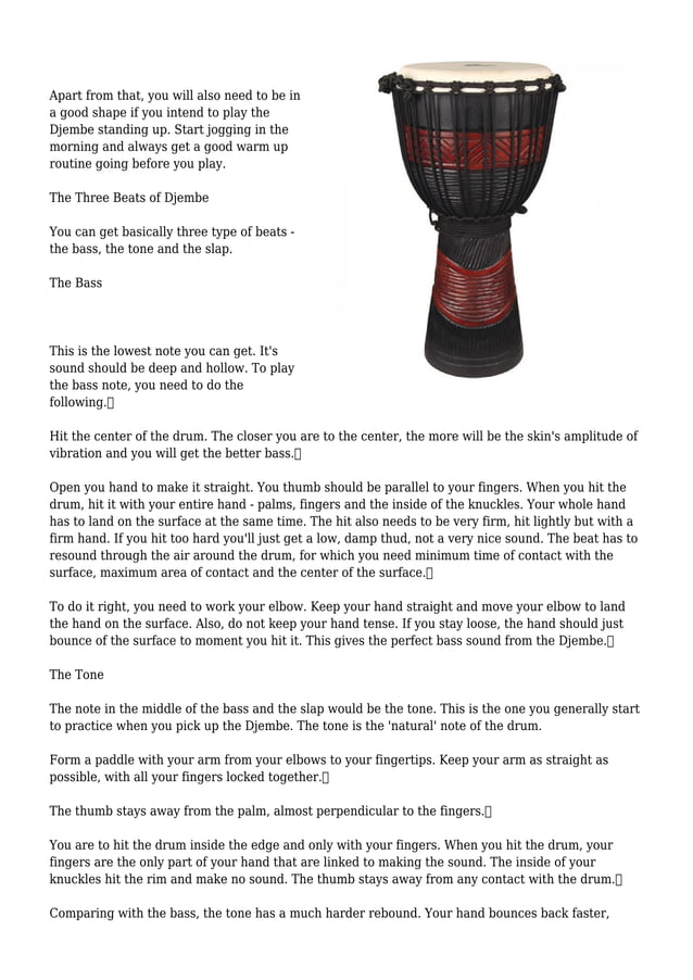 Instructions to Play the Djembe Drum | PDF | Music | Entertainment