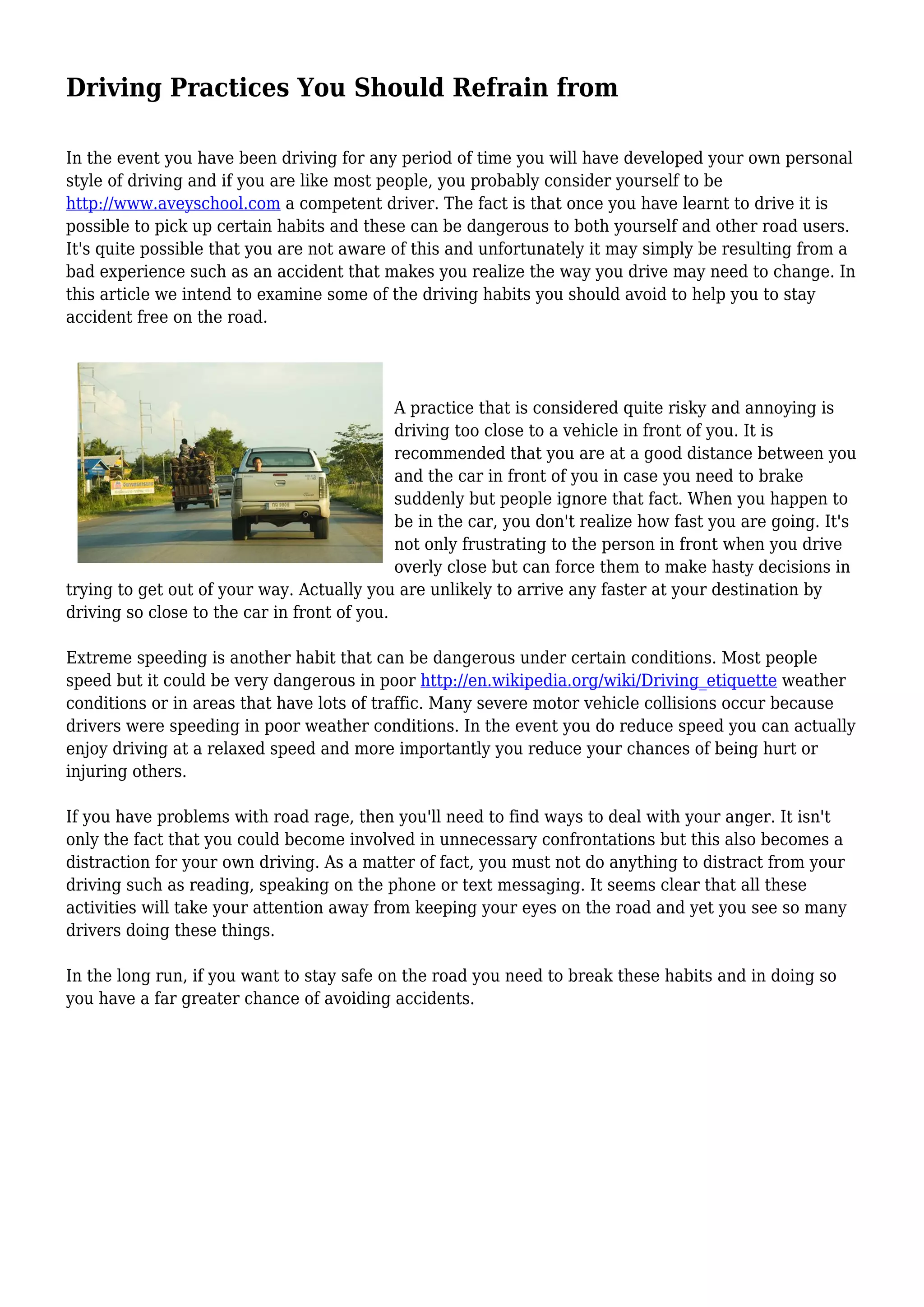 Driving Practices You Should Refrain from | PDF