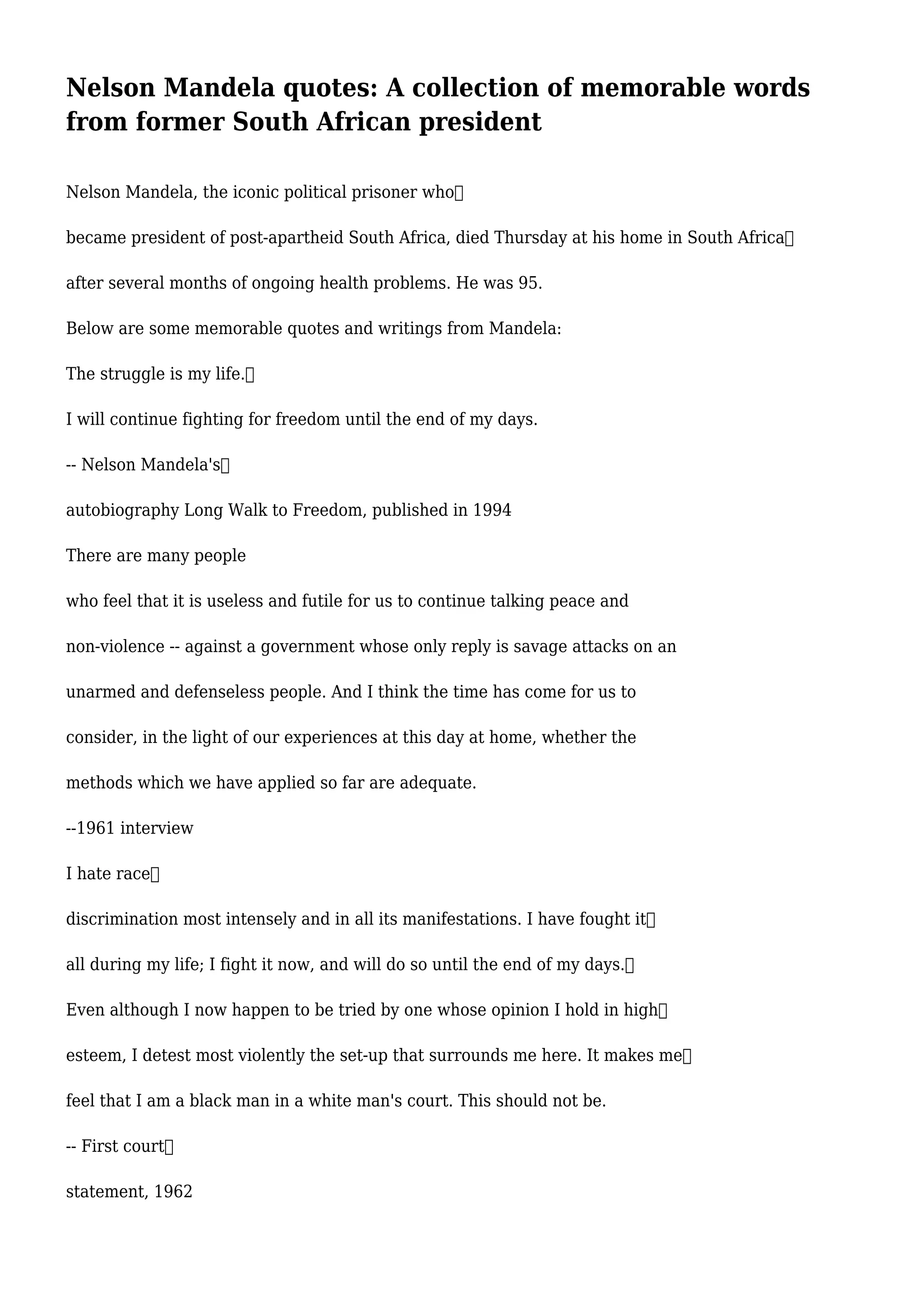 Nelson Mandela quotes: A collection of memorable words from former ...
