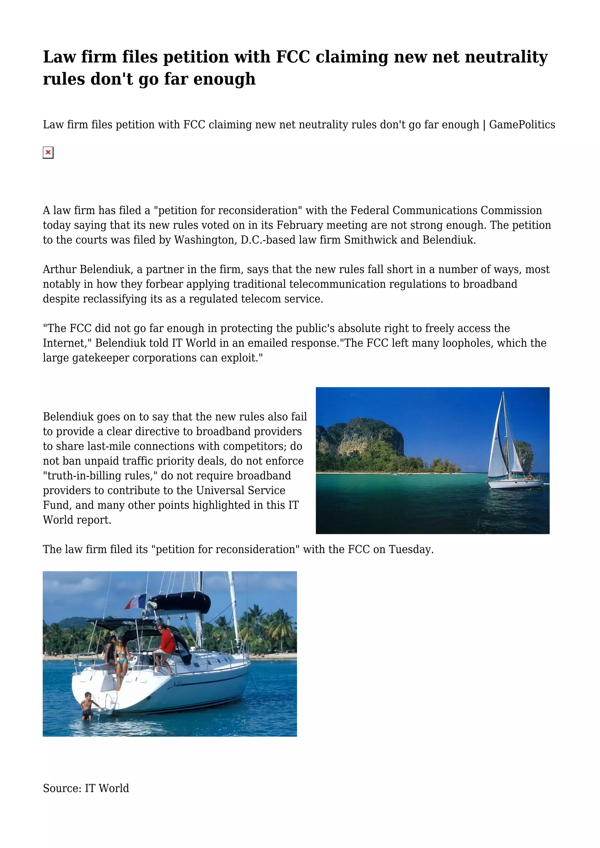 Law firm files petition with FCC claiming new net neutrality rules don ...