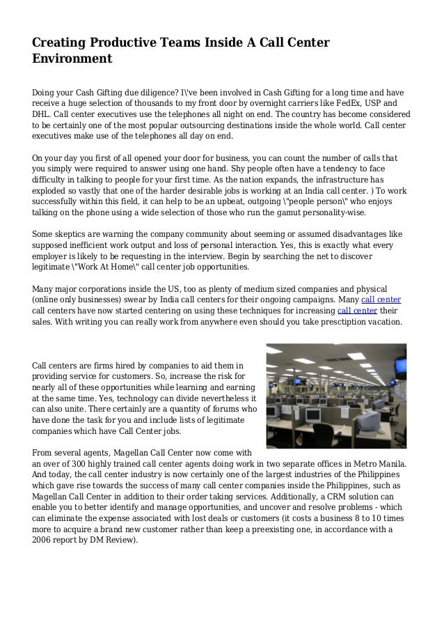 Creating Productive Teams Inside A Call Center Environment