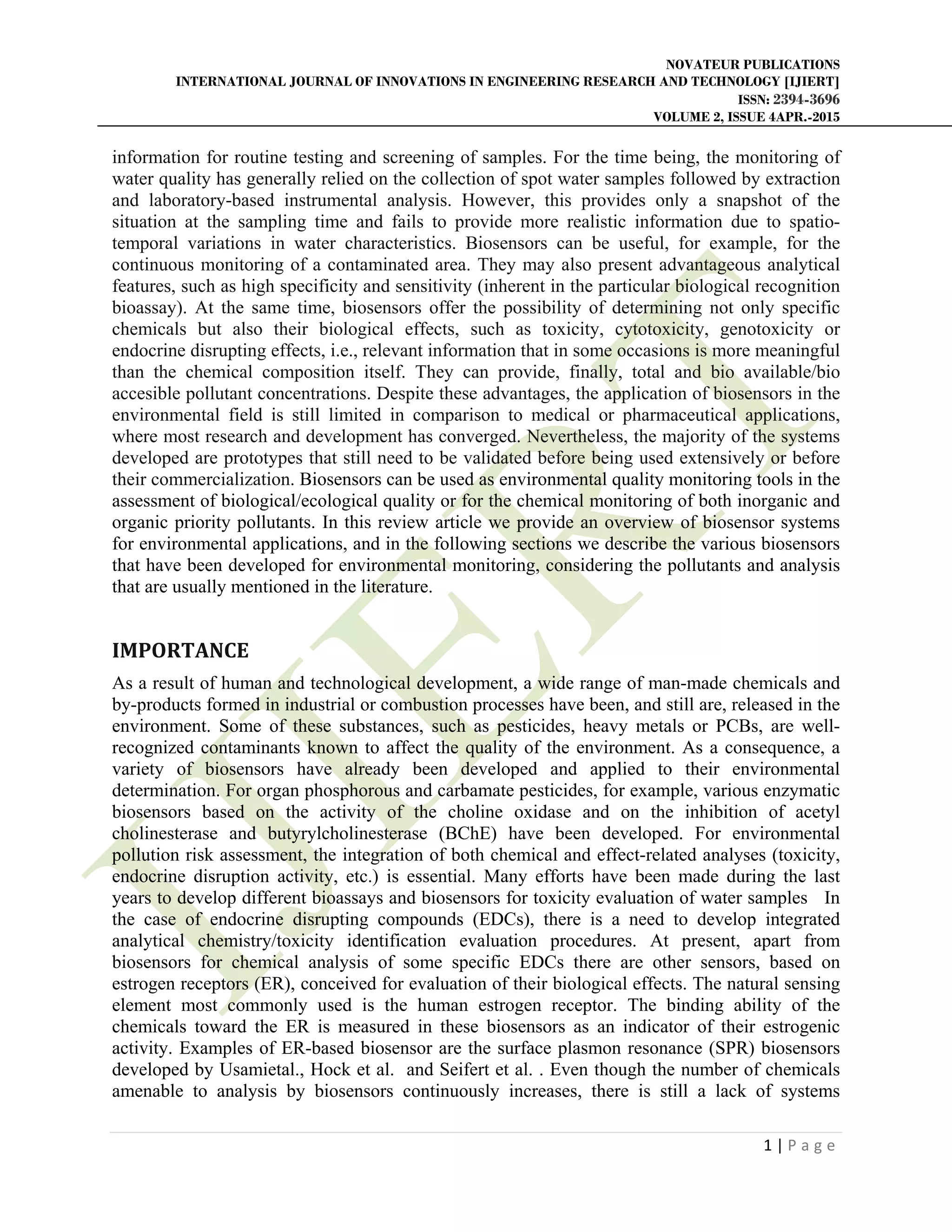 BIOSENSOR FOR ENVIRONMENTAL MONITORING | PDF